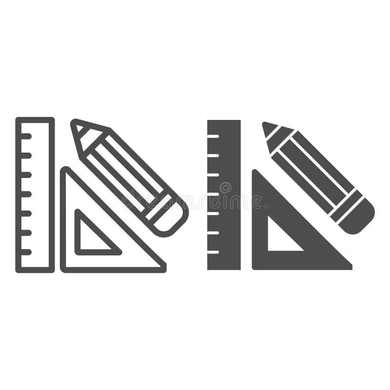 Ruler and Pencil Line and Solid Icon. Drawing Math Tools, Classic ...