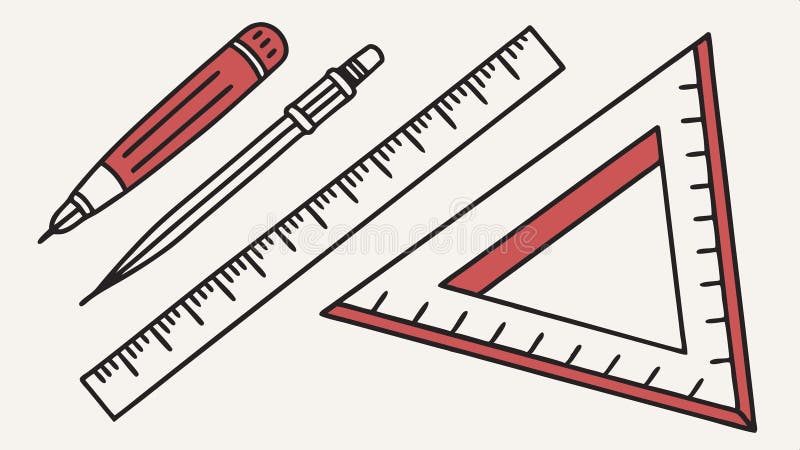 Ruler and Pencil with Ribbon, Drafting and Measurement Tools Vector ...