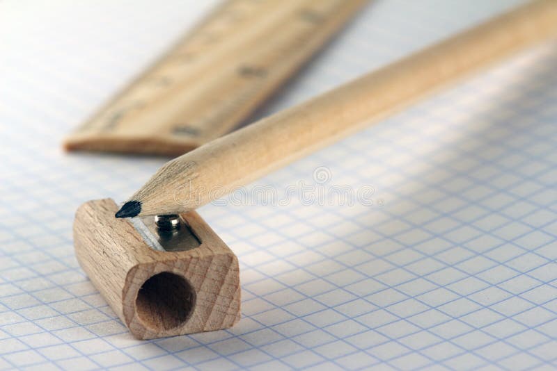 Ruler, Pencil and Sharpener Stock Photo - Image of white, sharpener ...
