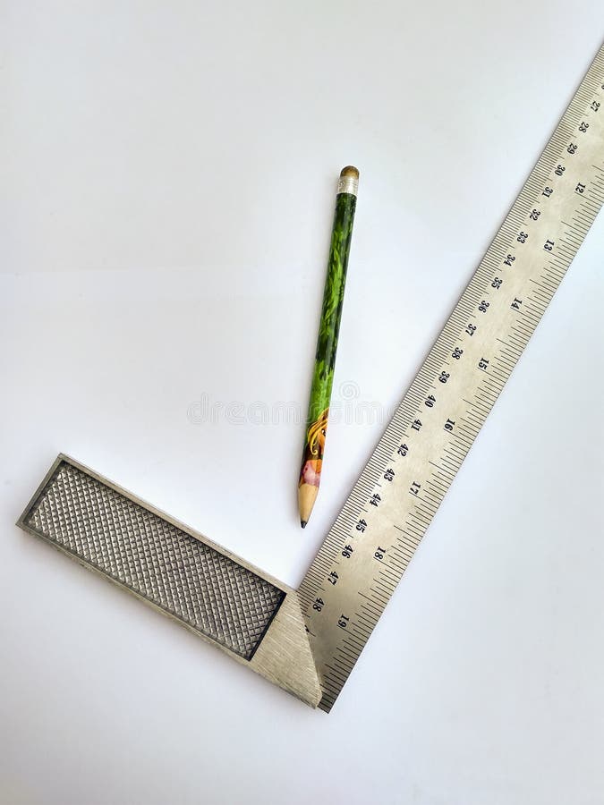 Ruler and Pencil on White Background Stock Image - Image of design ...