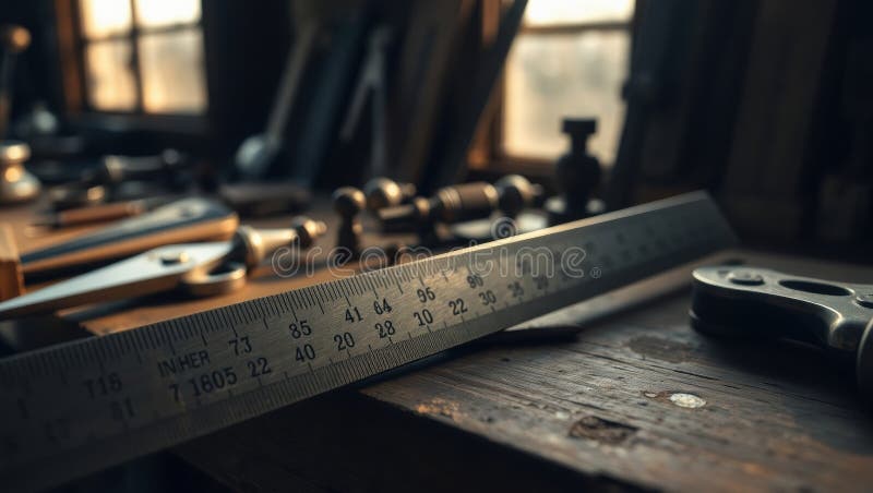 Ruler Placed on Wooden Desk Stock Illustration - Illustration of ...