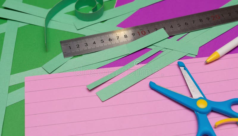 Ruler and Scissors and Hand Cut Paper Straps Stock Photo - Image of ...