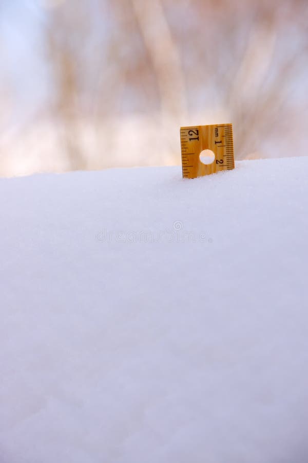 Ruler in Snow 12 Inches Upper Right Stock Image - Image of close ...