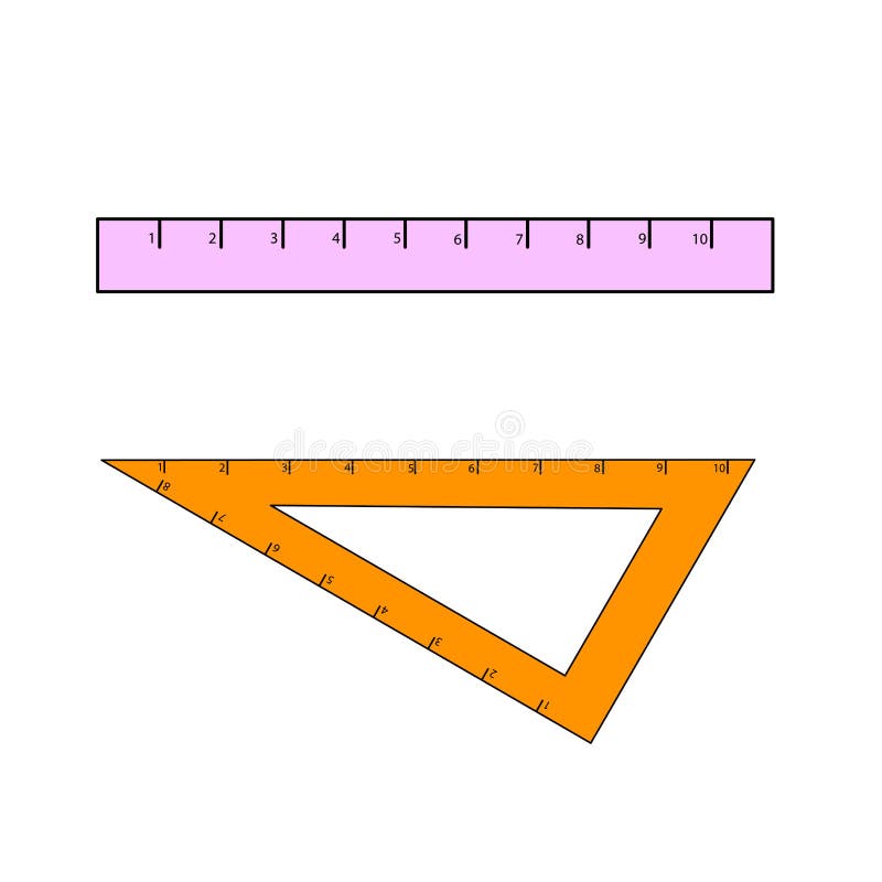 Ruler and Triangle of Pink and Orange. Back To School. Isolated on a ...