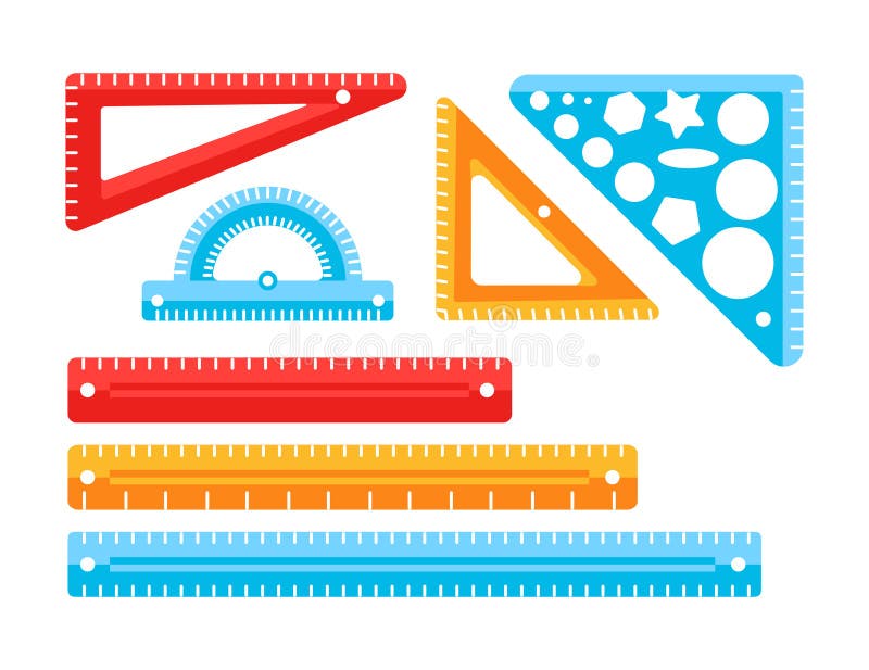 Ruler, Triangle Ruler, Protractor for School and Business. Vector ...