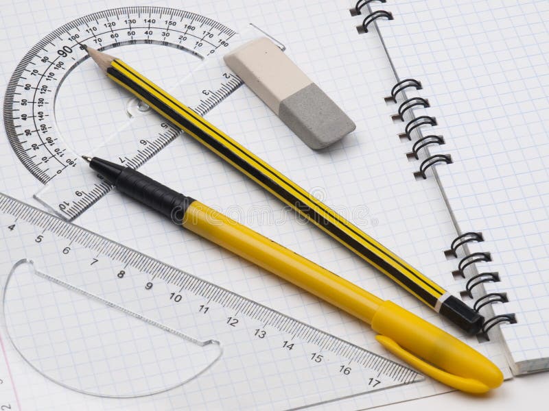Rulers with Pencil on the Workbook Page Stock Photo - Image of angle ...