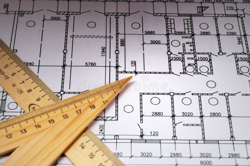 Rulers and plans stock photo. Image of construction, engineering - 7446786