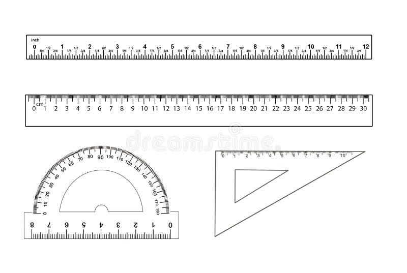 Rulers, Triangle and Protractor on White Background, Collage ...