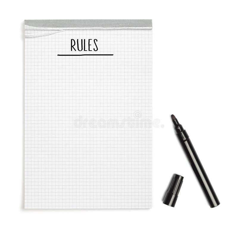 Rules on Note Book with Black Pen Stock Image - Image of rules, white ...