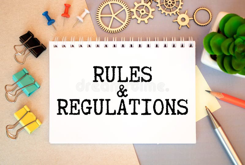 Rules and Regulations Words on Spring White Note Book Stock Image ...