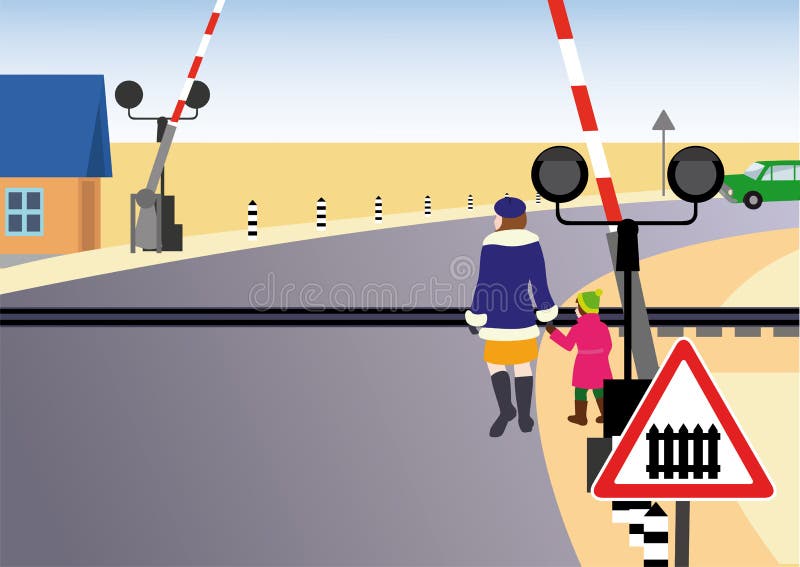 Rules of Road. Regulated Railway Crossing. Stock Vector - Illustration ...