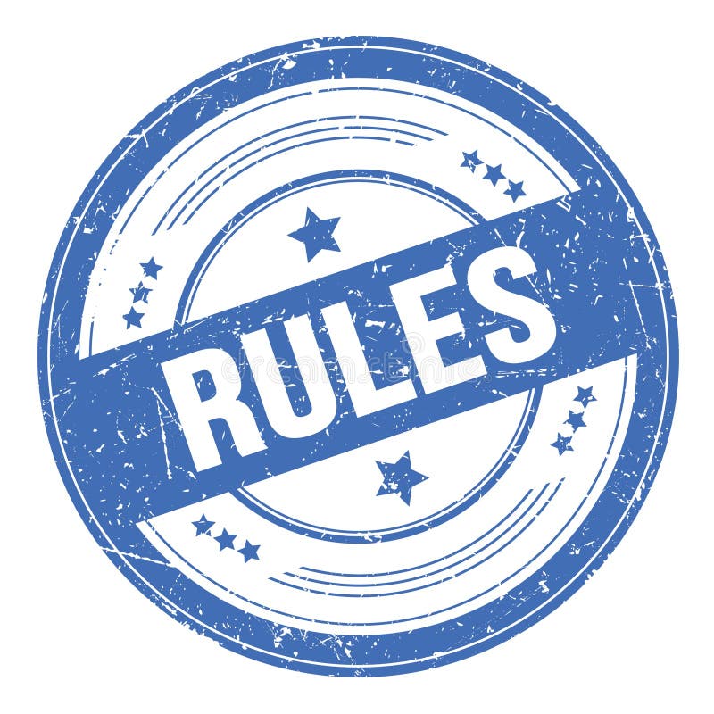 RULES Text on Blue Round Grungy Stamp Stock Illustration - Illustration ...