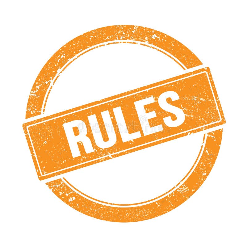 RULES Text on Orange Grungy Round Stamp Stock Illustration ...