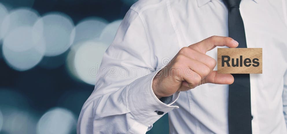 Rules Text on a Wooden Cube. Stock Image - Image of regulation, letters ...