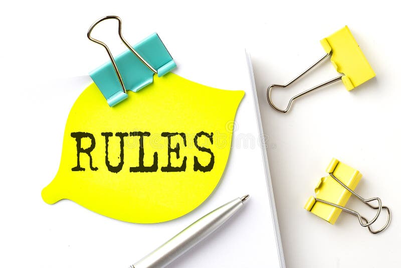 RULES Text on Yellow Sticker on the Notebook with Pen Stock Image ...
