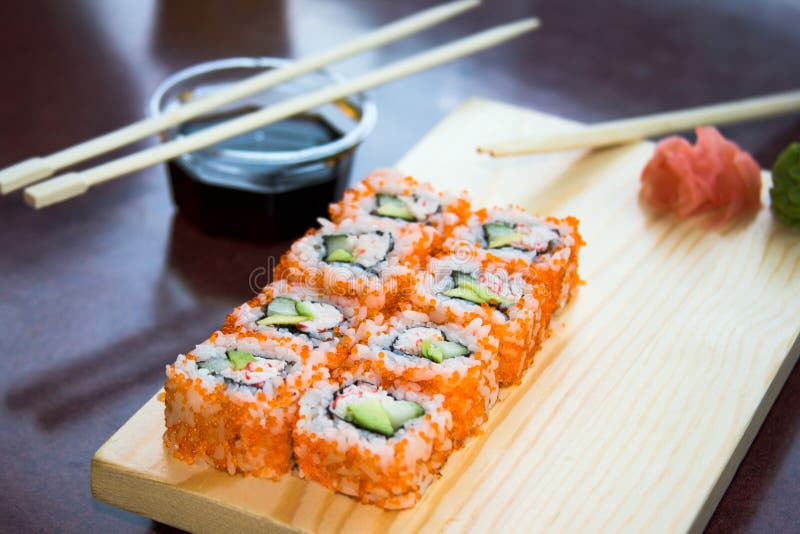 Japanska Sushirullar Med Laxen Arkivfoto - Bild av avionic, skjutit ...