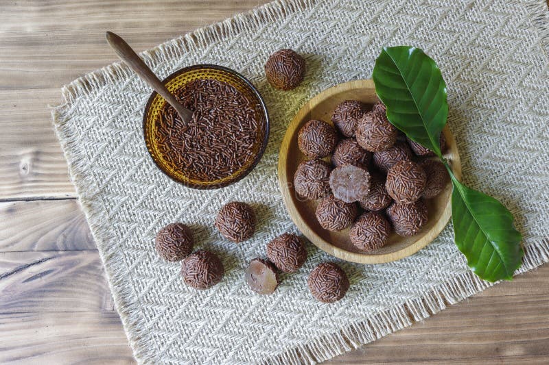 Rum Balls on a Natural Jute Set Stock Photo - Image of spoon, leaves ...