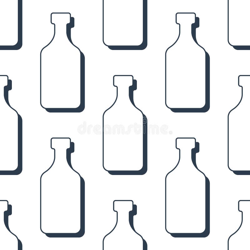 Rum Bottles Seamless Pattern. Line Art Style. Outline Image. Black and ...