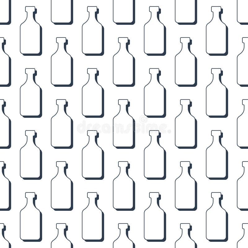 Rum Bottles Seamless Pattern. Line Art Style. Outline Image. Black and ...