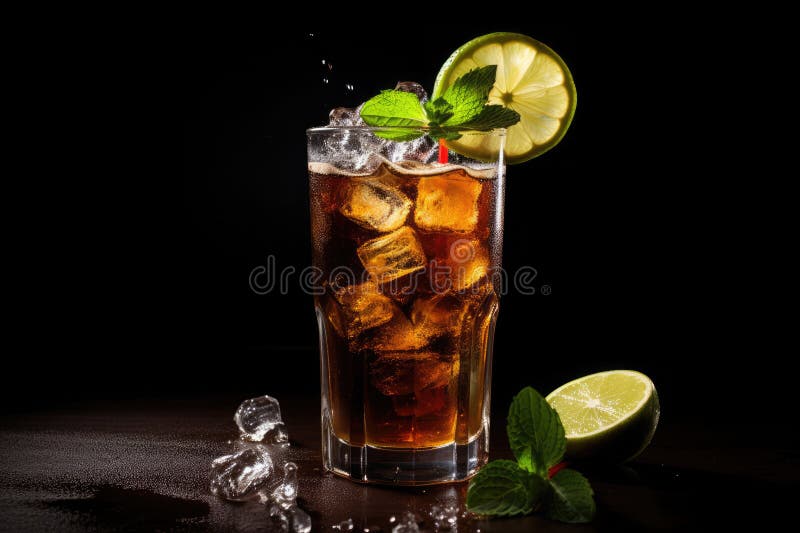 Rum E Cola Cuba Libre Com Cal E Gelo Ilustração Stock - Ilustração de ...