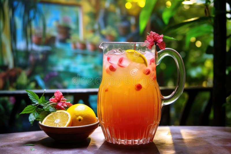 Rum Punch in a Pitcher with a Garden Background Stock Illustration ...