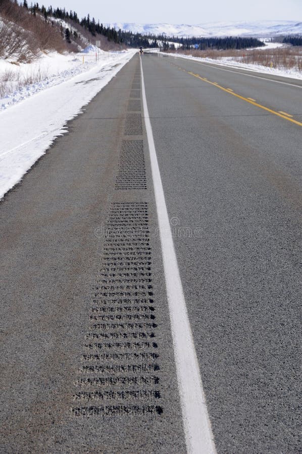 Rumble Strips on Winter Highway Stock Photo - Image of roadside ...