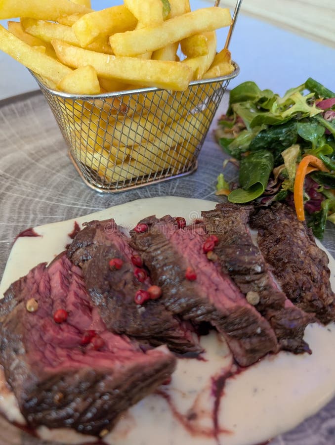 Rump Steak with Vegetable and Potatoe Fries Stock Image - Image of ...
