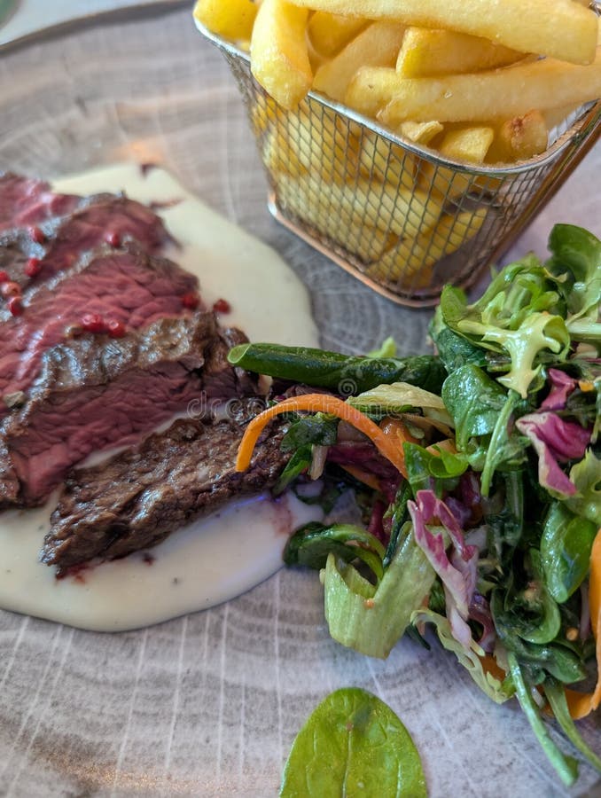 Rump Steak with Vegetable and Potatoe Fries Stock Photo - Image of ...