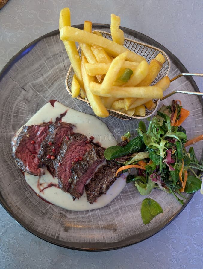 Rump Steak with Vegetable and Potatoe Fries Stock Photo - Image of ...