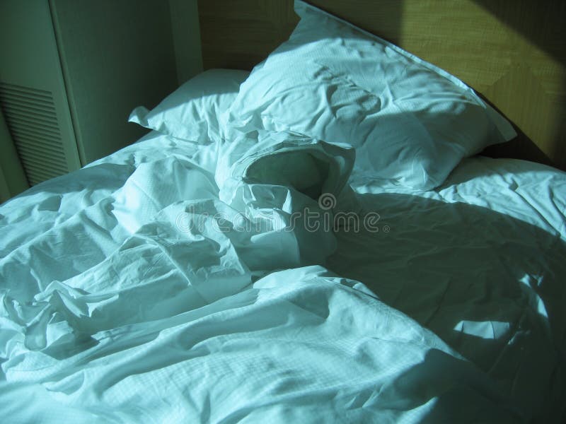 Rumpled Sheets Hotel Bedroom Romantic Night Stock Photo - Image of ...