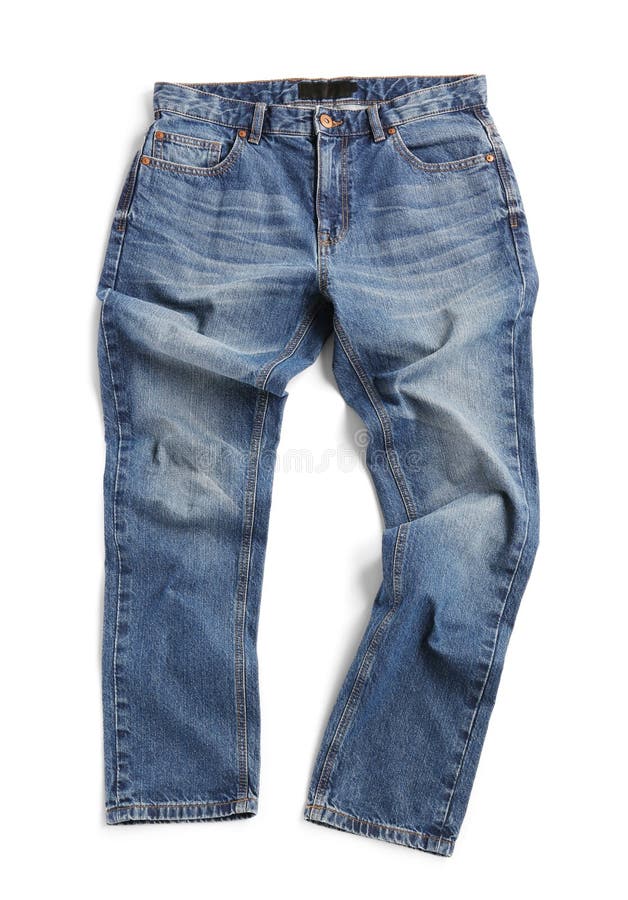 Rumpled Blue Jeans Isolated on White, Top View. Stylish Clothes Stock ...