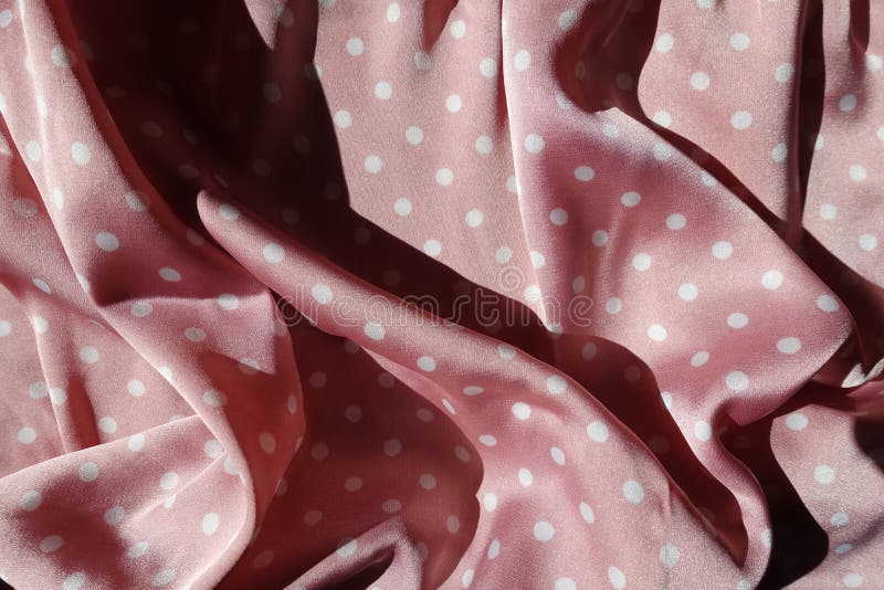 Rumpled Satin Fabric with Pink and White Polka Dot Print Stock Photo ...