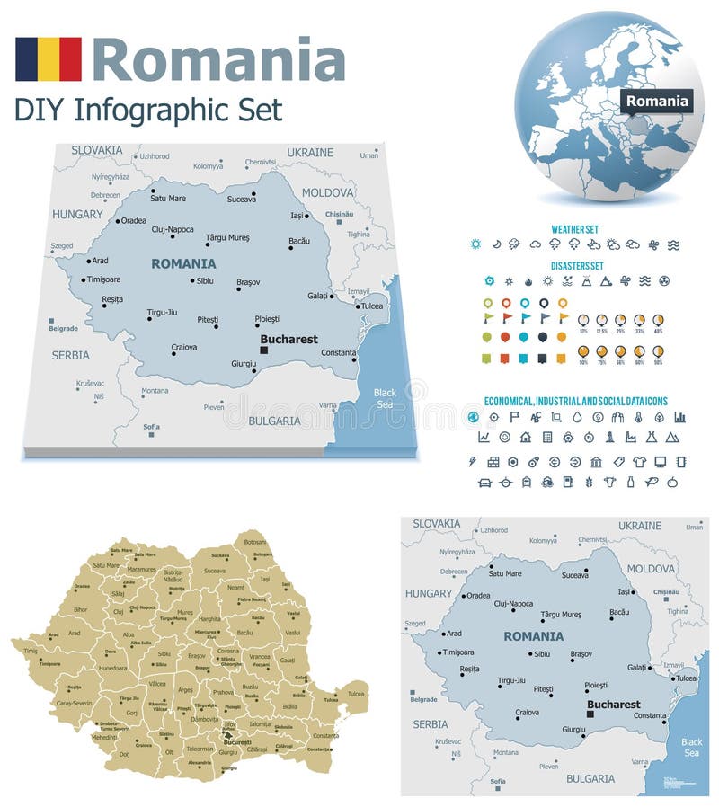 Rumunia Polityczna mapa ilustracja wektor. Ilustracja złożonej z ...