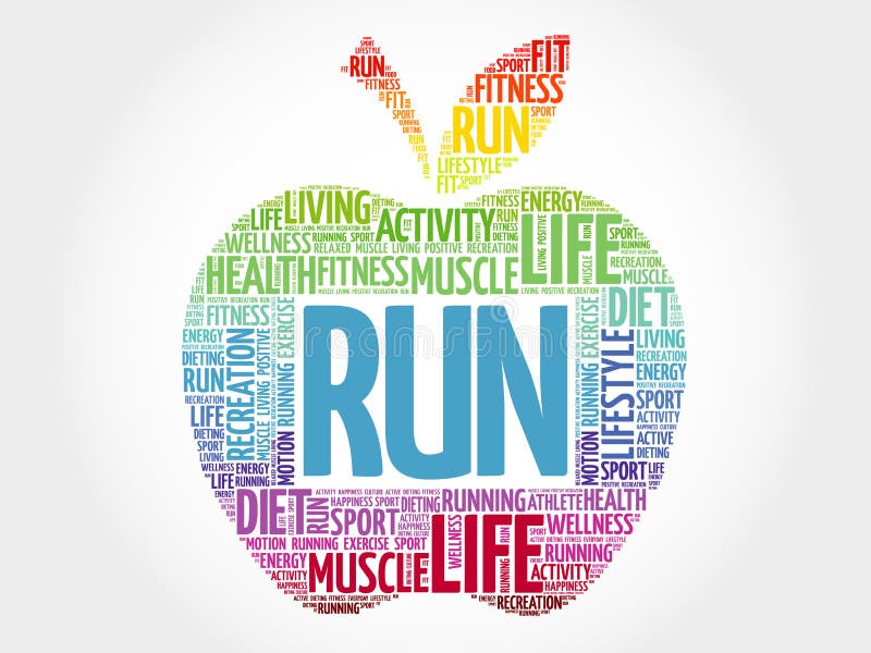 RUN apple word cloud stock illustration. Illustration of discipline ...