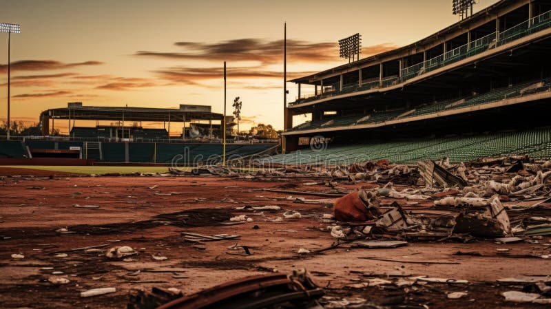 Run-down Baseball Stadium in Dusk Stock Illustration - Illustration of ...