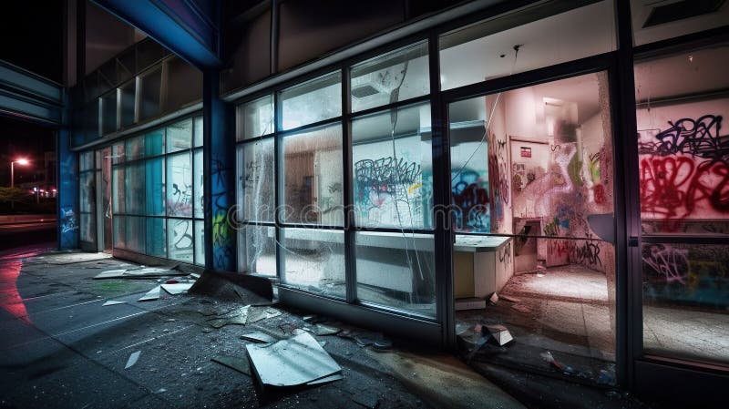A Run Down Building with Broken Windows and Graffiti on the Walls. AI ...