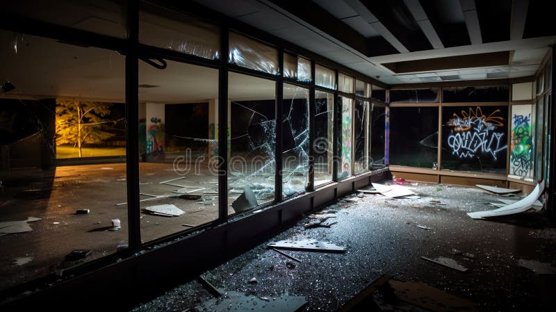 A Run Down Building with Broken Windows and Graffiti on the Walls. AI ...