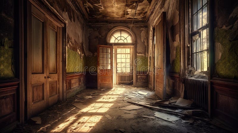 A Run Down Building with a Door and Windows in it Stock Illustration ...