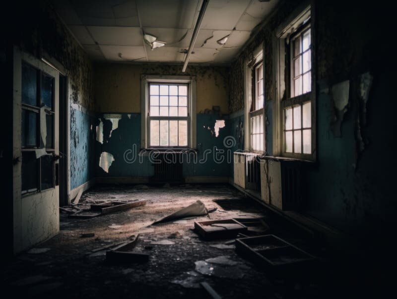 A Run Down Room with Broken Windows and Peeling Walls. AI Generative ...