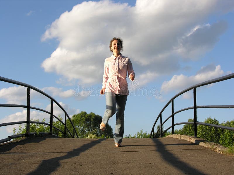 Run girl on bridge stock photo. Image of person, outdoors - 1204462
