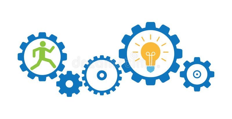 Run Man and Lightbub in Gears Stock Vector - Illustration of progress ...