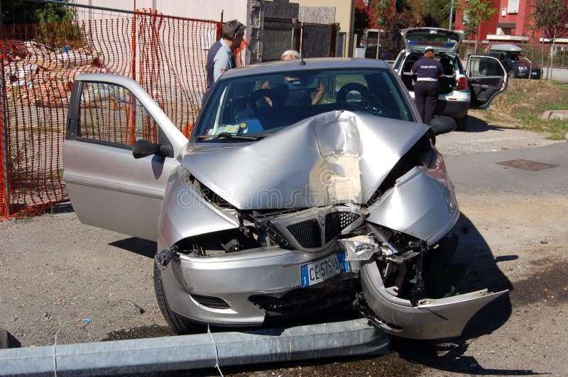 Run-off-road Collision in Urban Area Editorial Stock Photo - Image of ...