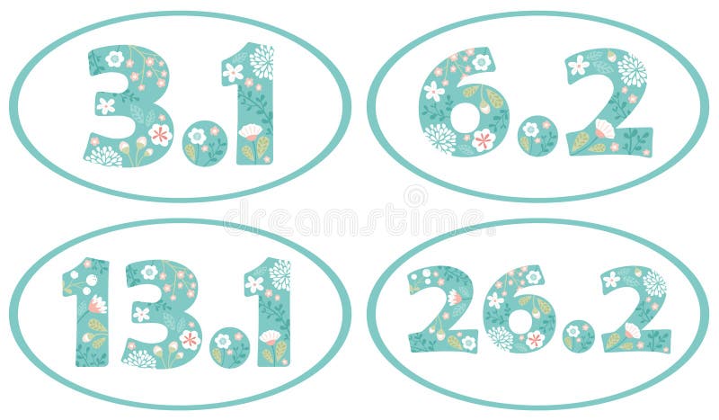 A Set of Pretty Oval Race Distance Numbers in Floral Pattern Stock ...