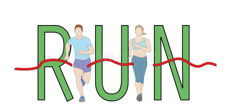Run Text Font Design, Marathon Runners, Men and Women Running Graphic ...