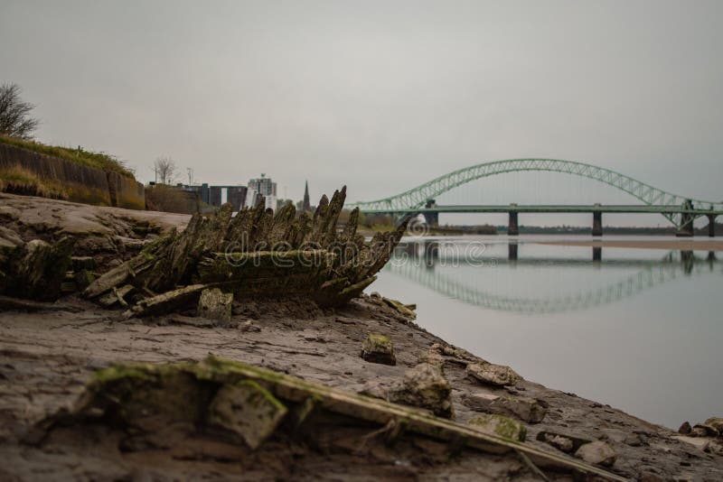 Runcorn Bridge or Silver Jubilee Bridge in the Background in Runcorn ...