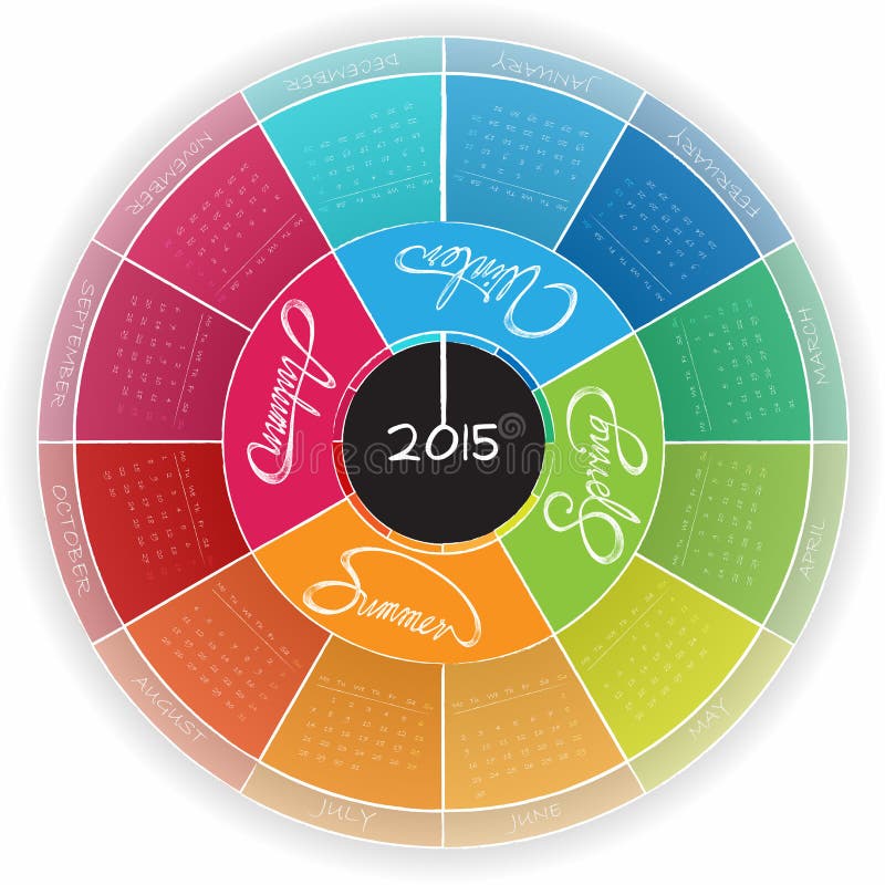 Rund kalender 2015 vektor illustrationer. Illustration av cirkel - 45961426