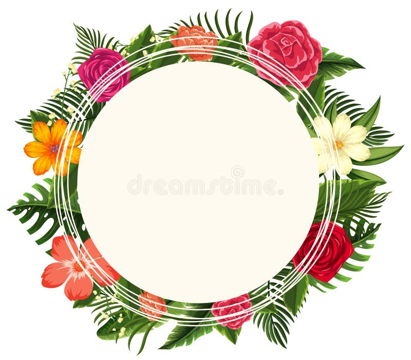 Rund Ram Med Olika Typer Av Blommor Vektor Illustrationer ...