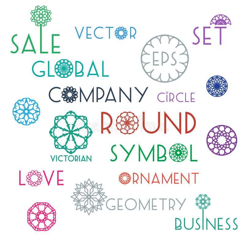 Runde Symbole mit Slogans vektor abbildung. Illustration von ansammlung ...
