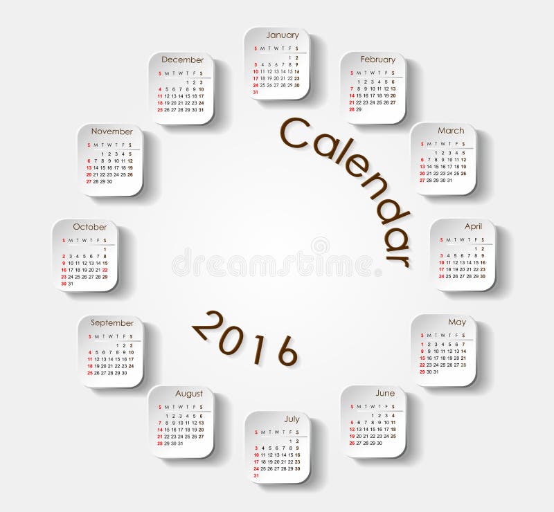 Runder Kalender 2016 vektor abbildung. Illustration von farbe - 57415200