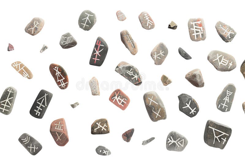 Runes, Esoteric Holy Stones, Pebbles Scattered, Flying and Falling ...
